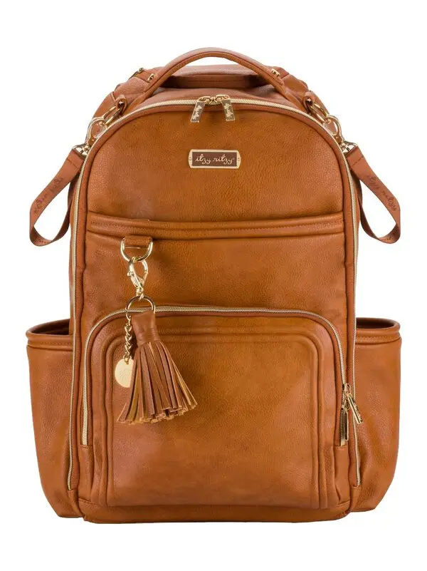 ITZY RITZY Large Diaper Bag Backpack - Cognac