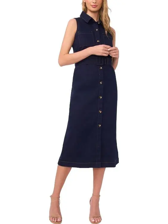 Vince Camuto Belted Sleeveless Midi Shirtdress - Classic Navy