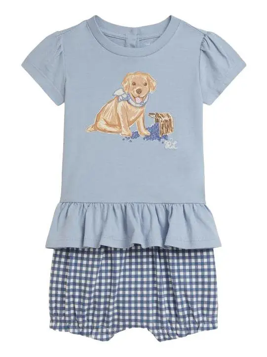 Ralph Lauren Puppy Cotton Graphic T-shirt & Gingham Shorts Set - Estate Blue