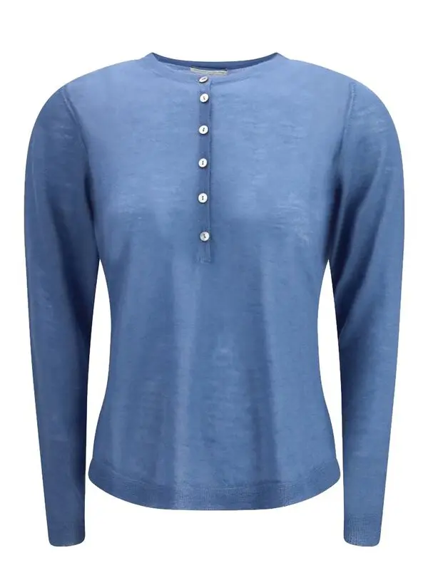 MIRROR IN THE SKY Surya Henley Cashmere Cardigan - Blue
