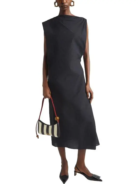 Jacquemus La Robe Drap Asymmetric Midi Dress - Black
