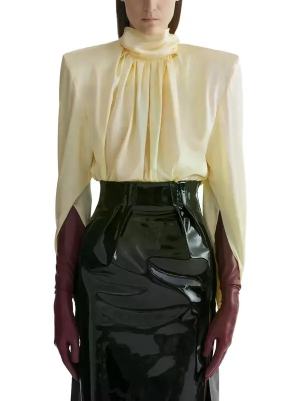MUGLER Draped High-neck Top - Black