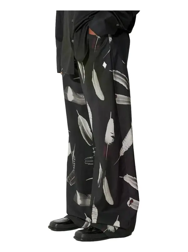COUNTY OF MILAN Feather-print Wide Leg Trousers - Black