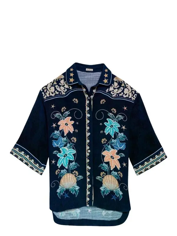 Agua Bendita Chrissy Embroidered Shirt - Blue