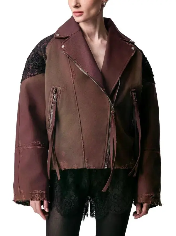 ARTICLE TEN Lace-paneled Jacket - Brown