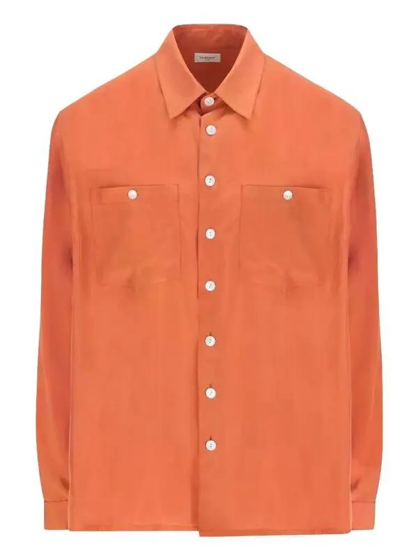 Saint Laurent Button Pocket Silk Shirt - Orange