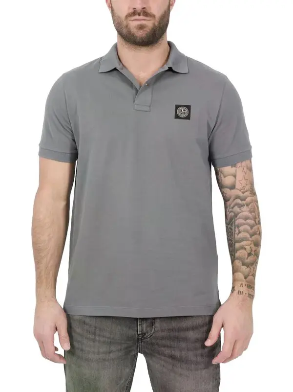 Stone Island Gris Logo Patch Polo Shirt - Grey