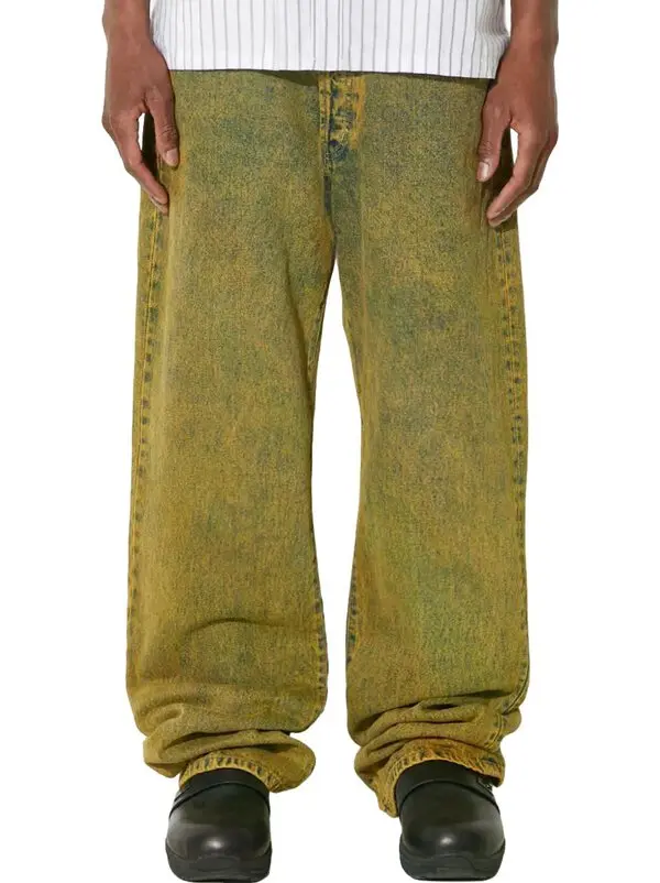 Aries Logo-embroidered Denim Jeans - Yellow
