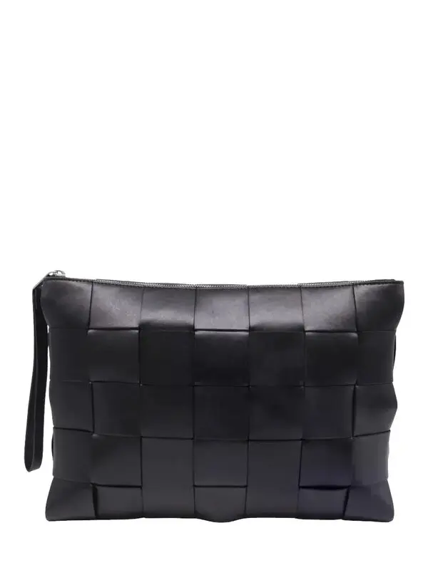 Bottega Veneta Intrecciato Zip Leather Pouch - Black