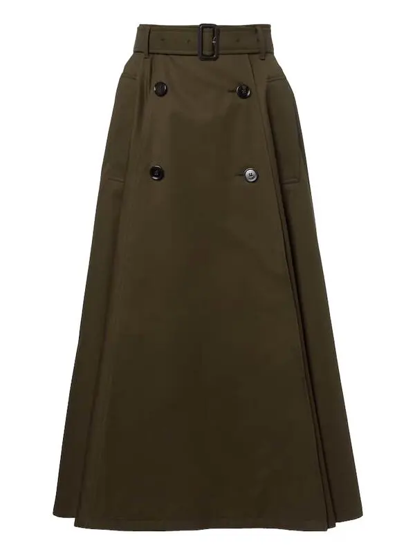 Burberry Cotton Gabardine Midi Skirt - Green