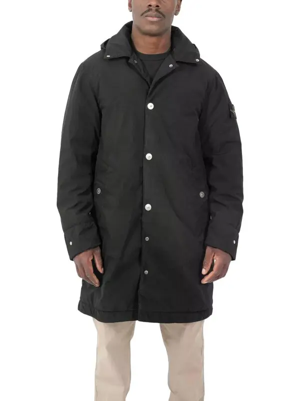 Stone Island Buttoned Hooded Coat - Black