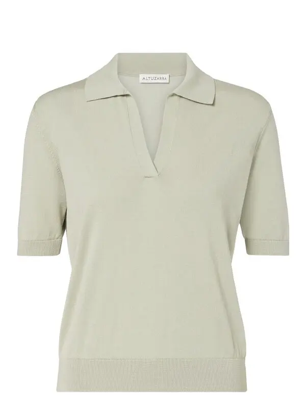 Altuzarra Clay Cropped Cotton And Silk Polo Shirt - Green