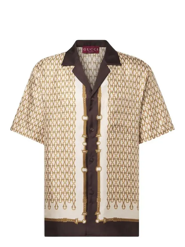Gucci Printed Silk Twill Bowling Shirt - Beige