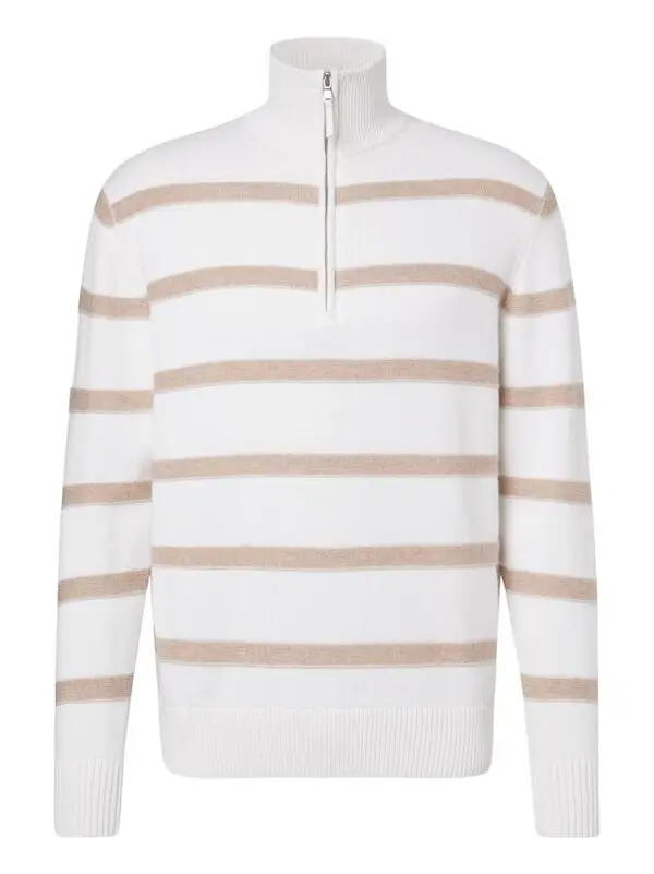 ALLUDE Striped Cotton And Cashmere Sweater - White