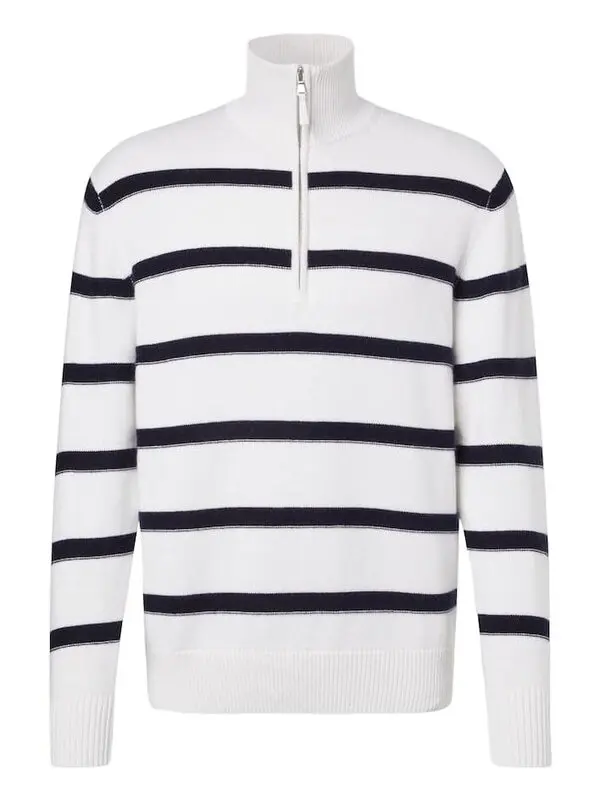 ALLUDE Striped Cotton And Cashmere Sweater - White