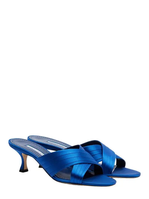 Manolo Blahnik Viera 50 Satin Mules - Blue