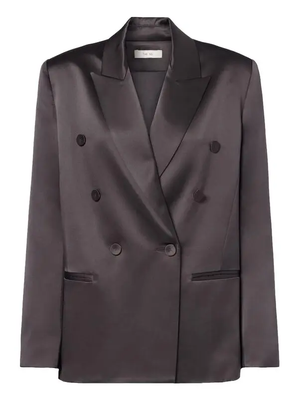 THE SEI Double-breasted Silk Satin Blazer - Black