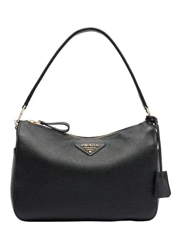 Prada Medium Leather Shoulder Bag - Black