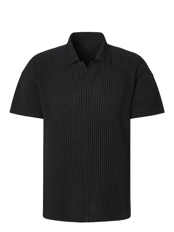 Issey Miyake Homme Plissé Basics Pleated Polo Shirt - Black