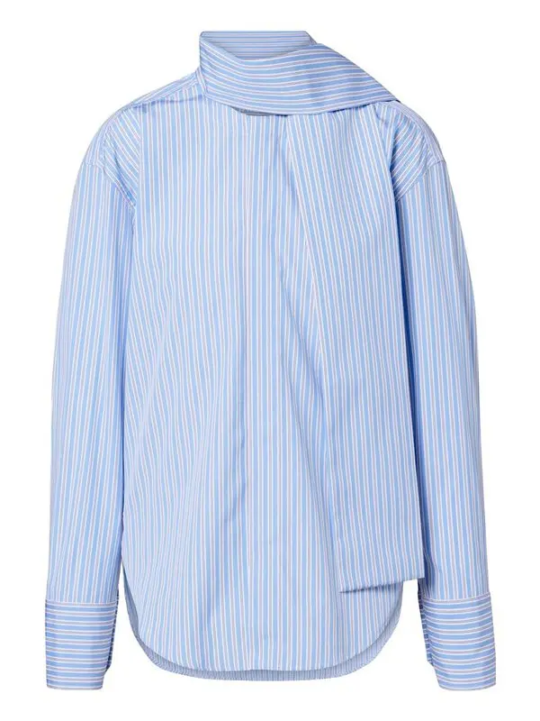 Plan C Scarf-detailed Striped Shirt - Blue
