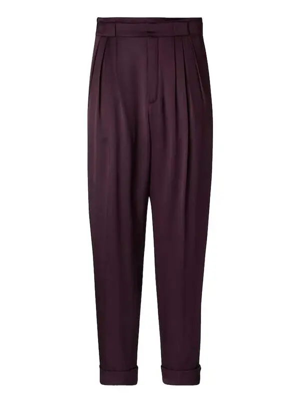 Saint Laurent Belted Silk Satin Straight Pants - Purple