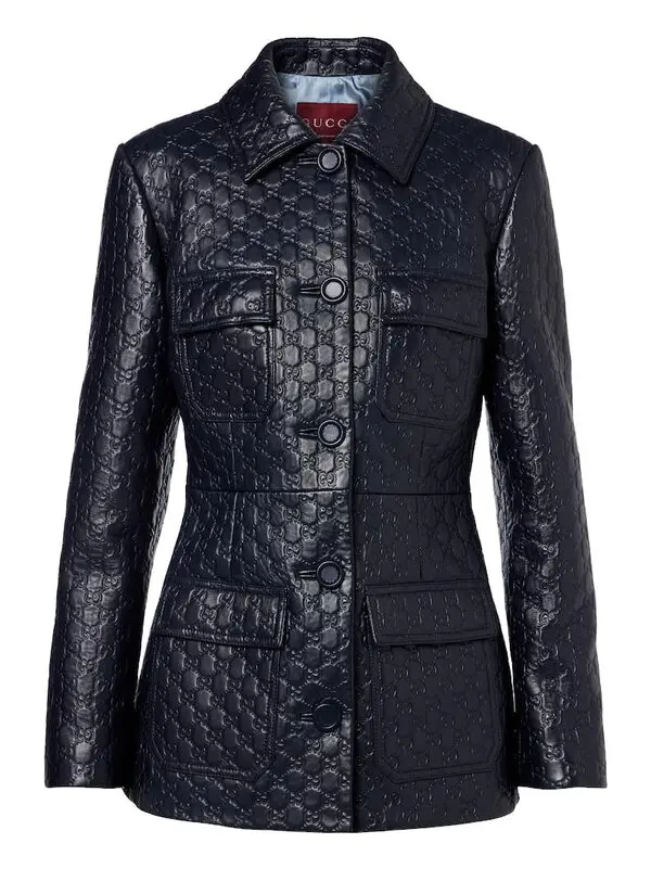 Gucci Gg Embossed Leather Jacket - Blue