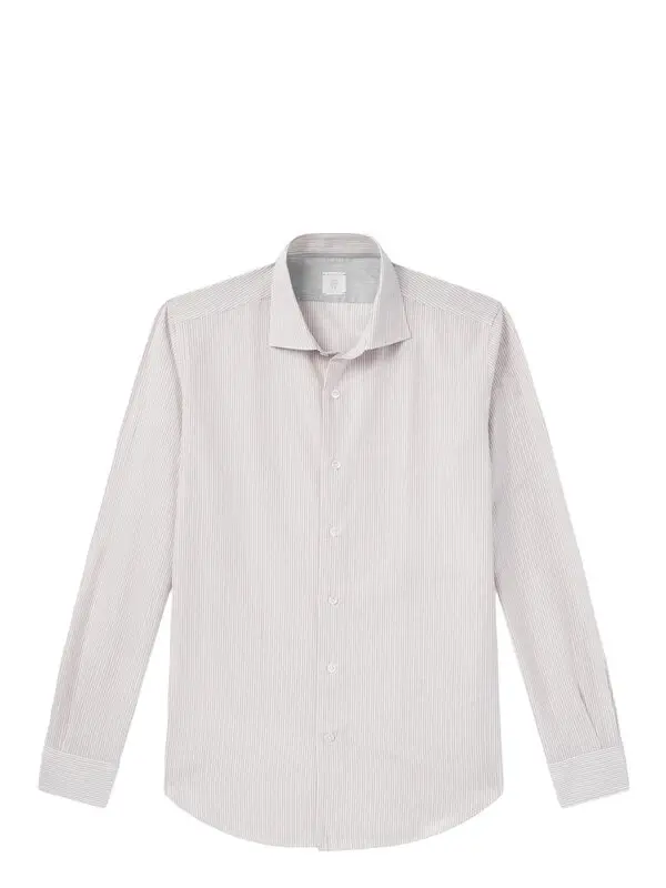 Eleventy Striped Cotton And Linen-blend Shirt - Neutrals