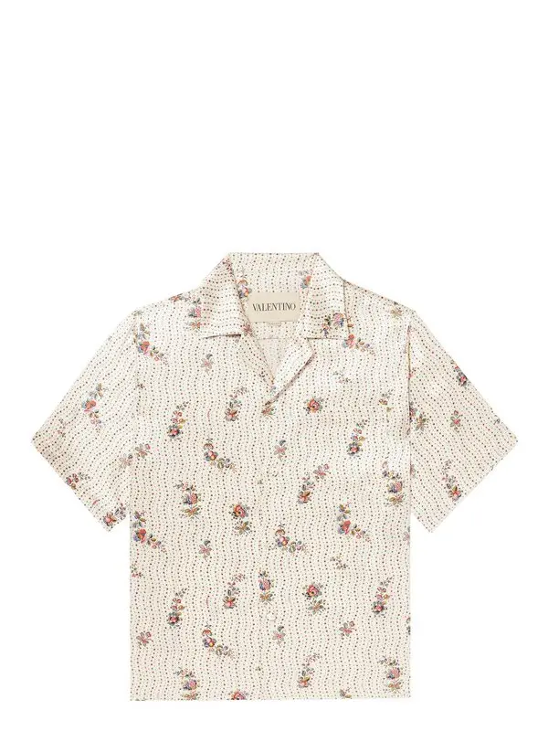 Valentino Garavani Camp-collar Floral-print Silk-twill Shirt - Neutrals