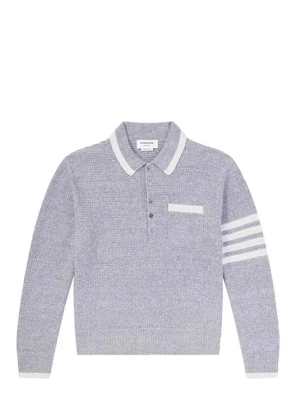 Thom Browne Striped Linen And Cotton-blend Polo Sweater - Gray