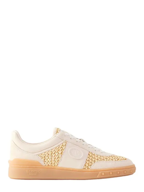Valentino Garavani Upvillage Raffia-trimmed Suede Sneakers - Cream