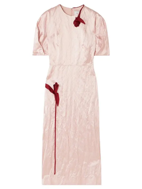 Erdem Bead-embellished Appliquéd Crinkled-satin Midi Dress - Pink