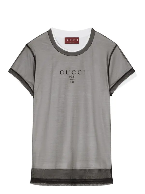 Gucci Layered Printed Tulle And Jersey T-shirt - Black