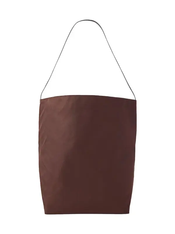 VALESQUE Leather-trimmed Shell Bucket Tote - Brown