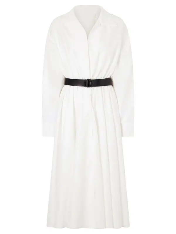 Norma Kamali Belted Gathered Shell Maxi Dress - White