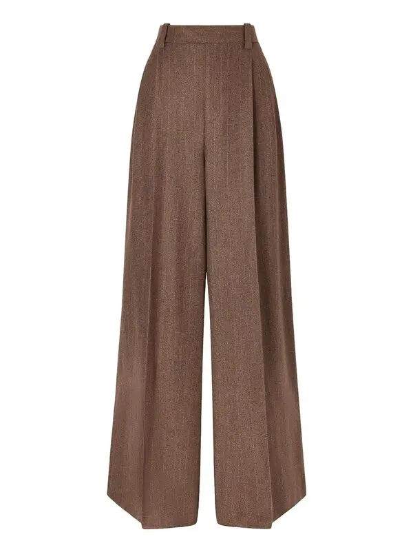 Loro Piana Pleated Pinstriped Wool And Cashmere-blend Wide-leg Pants - Brown