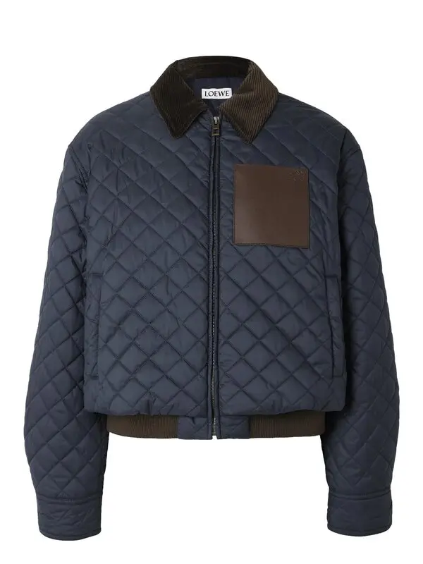 Loewe Corduroy- And Leather-trimmed Quilted Jacket - Navy
