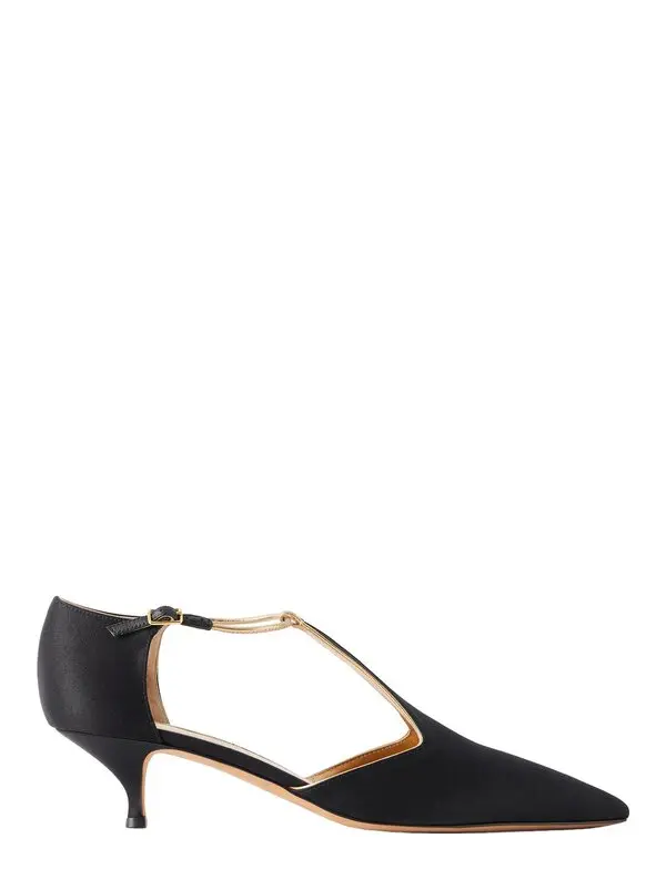 EMME PARSONS Leandra Leather-trimmed Satin Pumps - Black