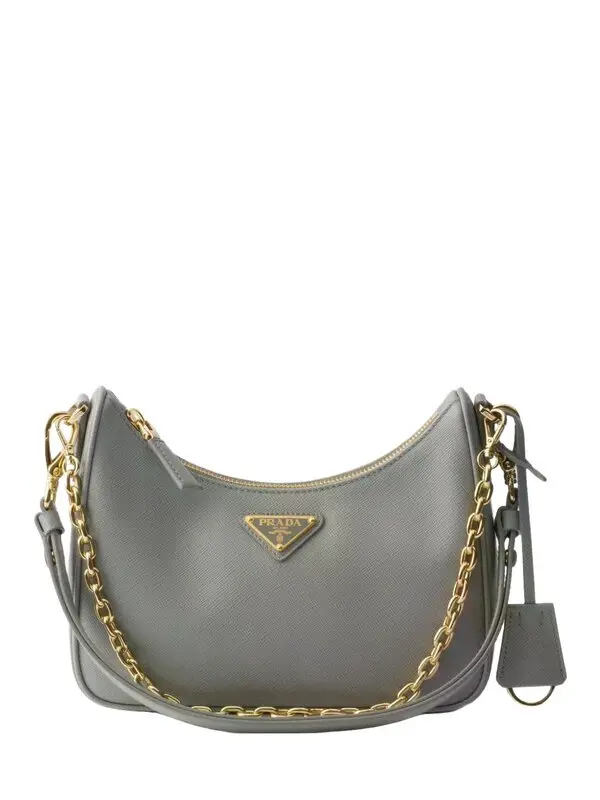 Prada Mini Re-edition Leather Shoulder Bag - Grey