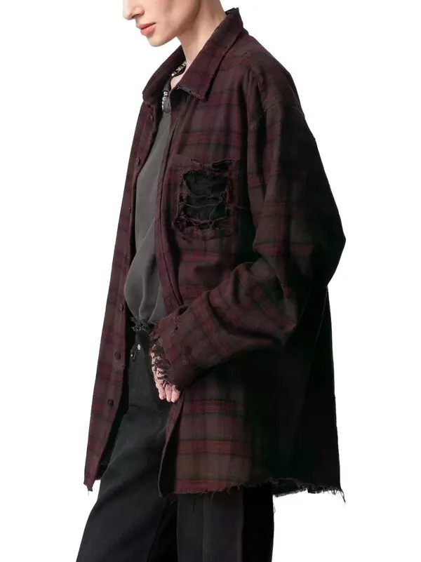 ARTICLE TEN Distressed Plaid Shirt - Red