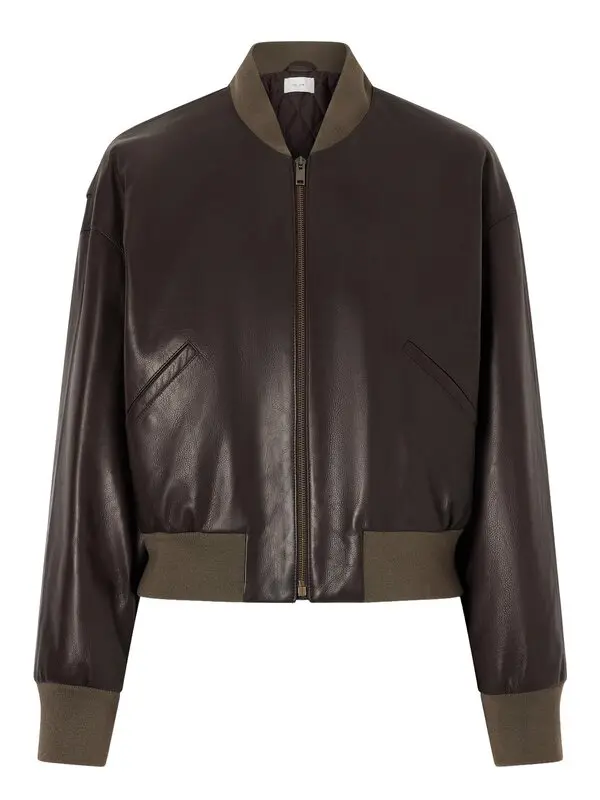 THE ROW Morisel Leather Down Bomber Jacket - Brown
