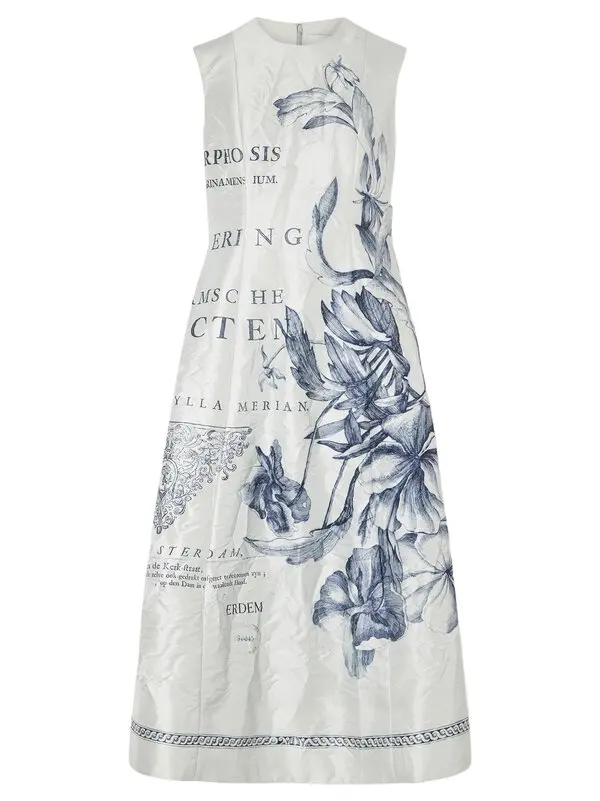 Erdem Floral-print Crinkled-satin Midi Dress - Gray
