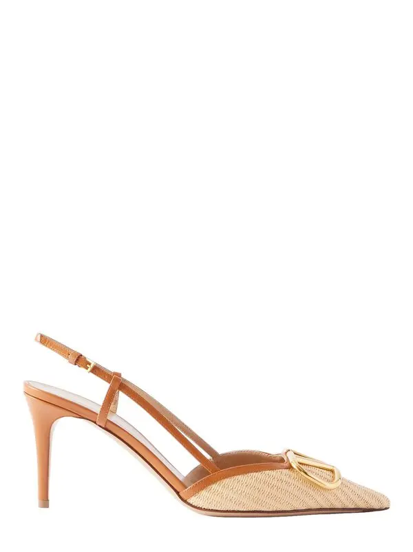 Valentino Garavani Vlogo Raffia And Leather Slingback Pumps - Neutrals