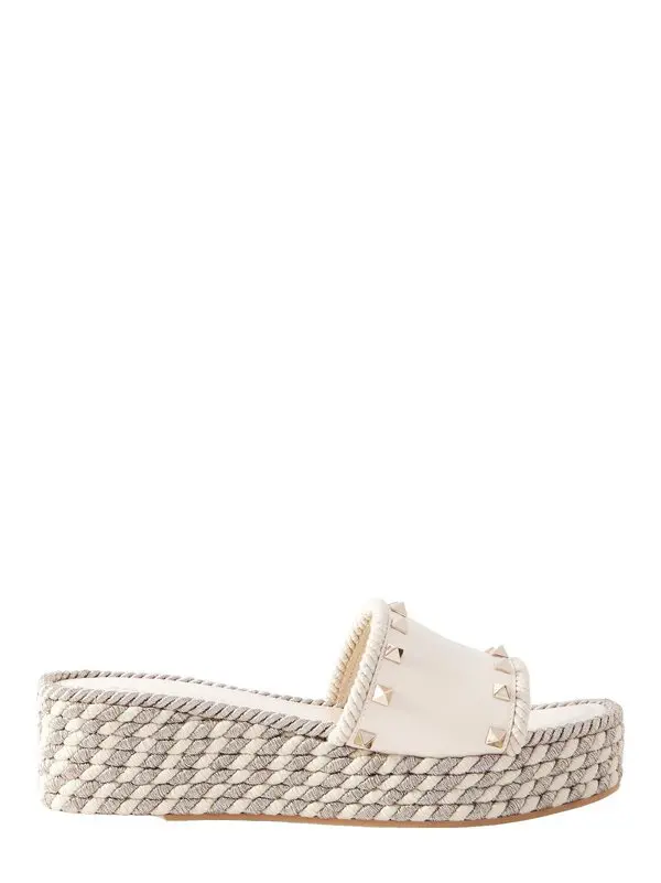 Valentino Garavani Rockstud Platform Espadrille Slides - Ivory