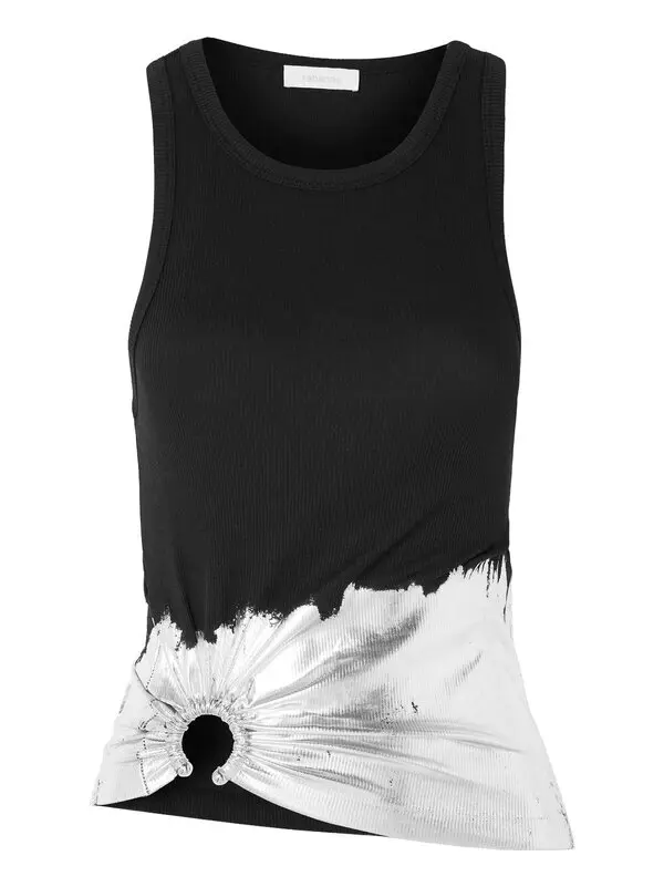 Rabanne Embellished Metallic Ribbed Tank - Black