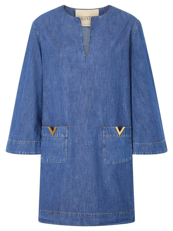 Valentino Garavani Vlogo Embellished Denim Mini Dress - Blue