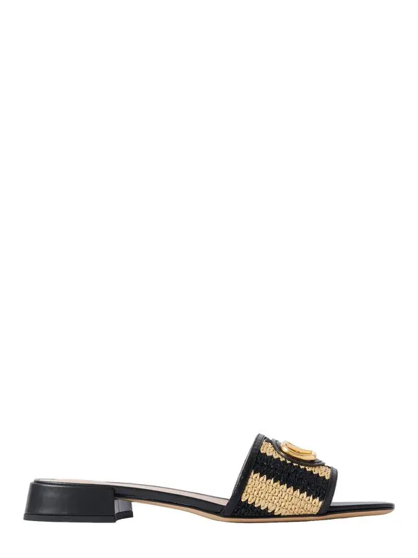 Valentino Garavani Vlogo Raffia Slides - Black