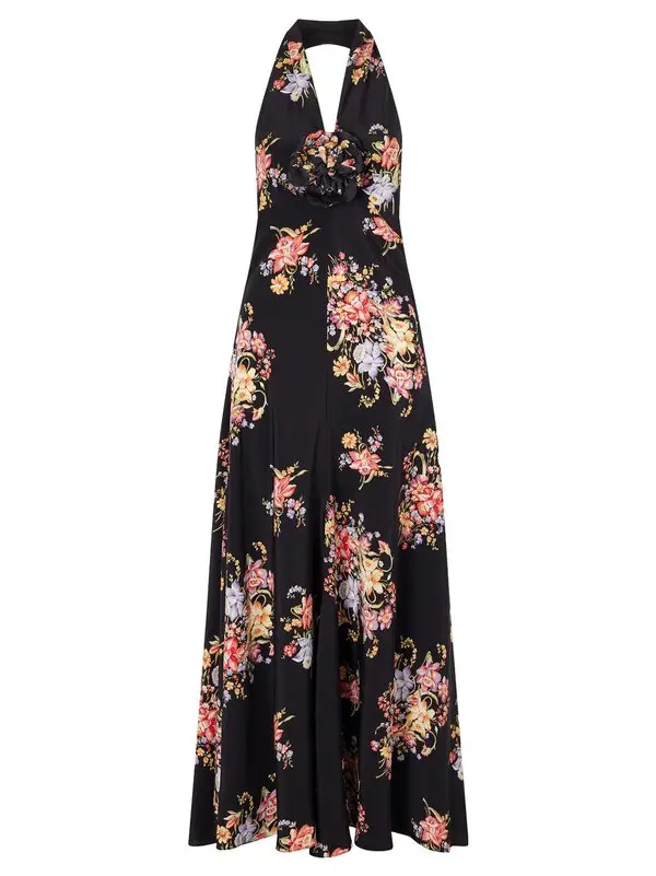 RODARTE Floral-print Halterneck Gown - Black