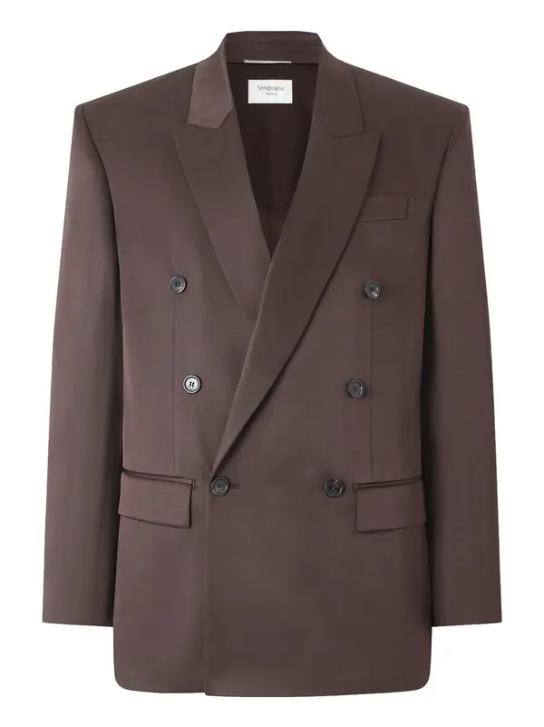 Saint Laurent Double-breasted Silk Blazer - Brown