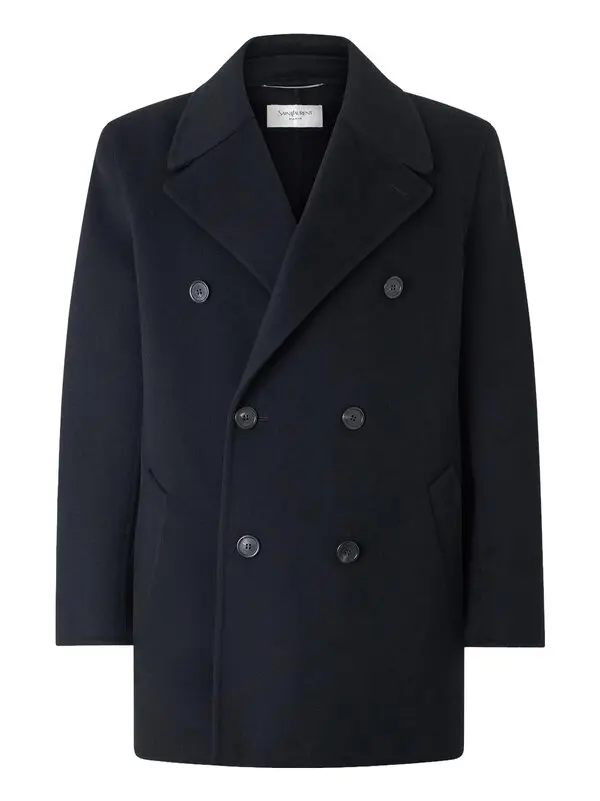 Saint Laurent Double-breasted Wool Pea Coat - Blue