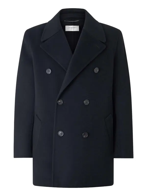 Saint Laurent Double-breasted Wool Pea Coat - Navy